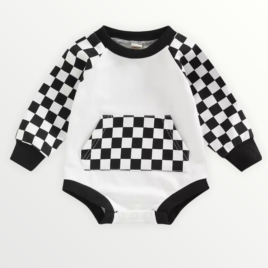 Onyx | Checkered Sweatshirt Romper - 4 Colors – Bodoke Kids Boutique