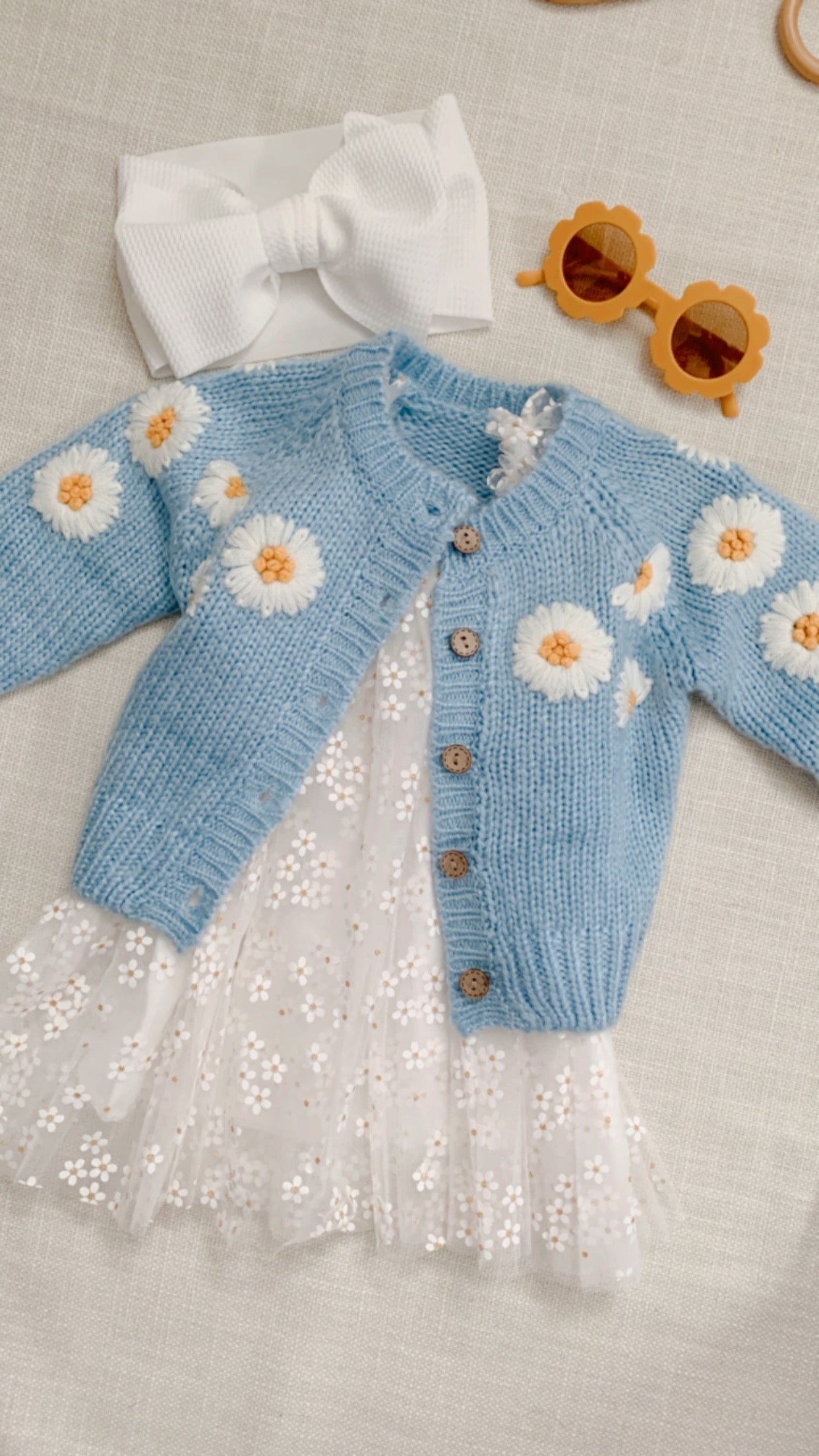 Daisy Knit Cardigan - Light Blue – Bodoke Kids Boutique